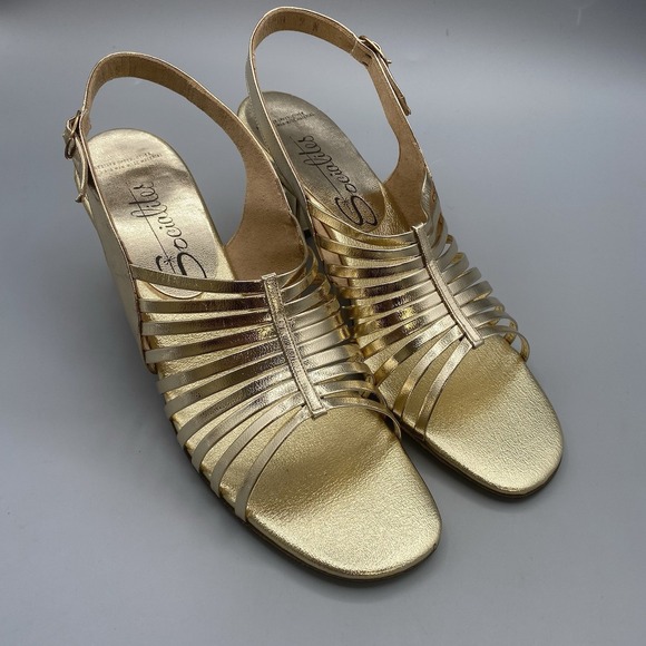 Vintage | Shoes | 96s Vintage Socialite Mod Gold Metallic Block Heel ...